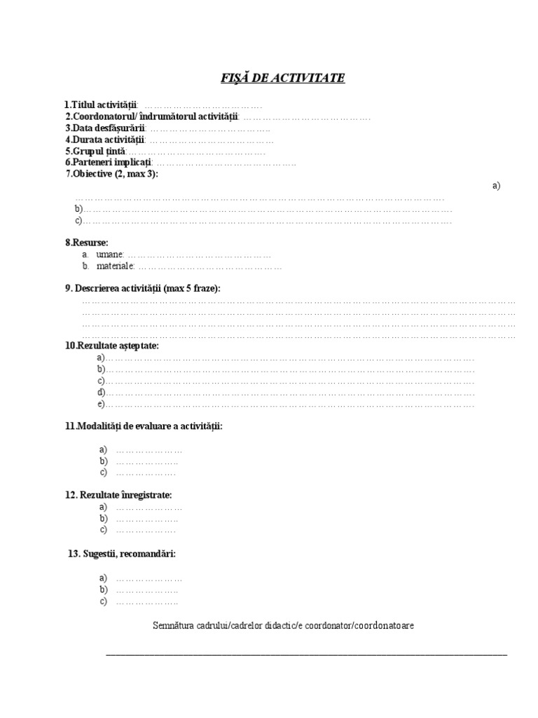 Fisa - de - Activitate - Extrascolara+raport - Acoala Altfel 2023-1 | PDF