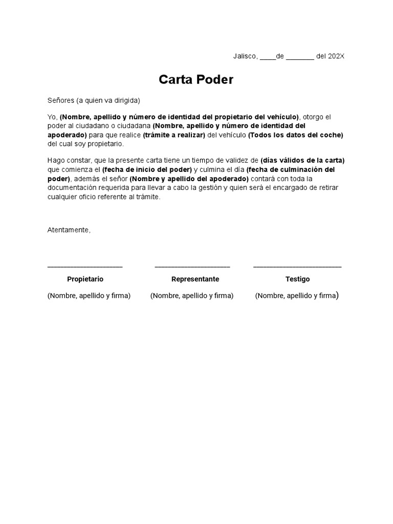 Carta Poder para Tramites Vehiculares en Jalisco | PDF