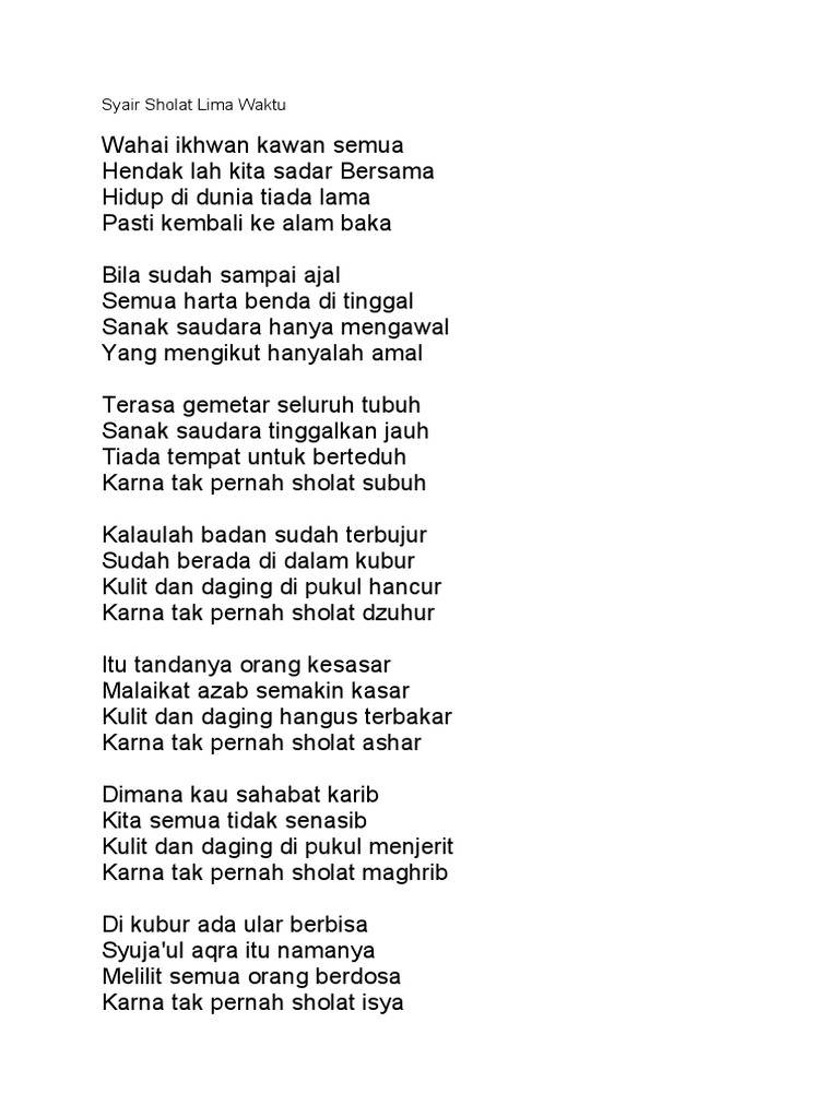 Syair Sholat Lima Waktu | PDF | Agama & Spiritualitas | Puisi