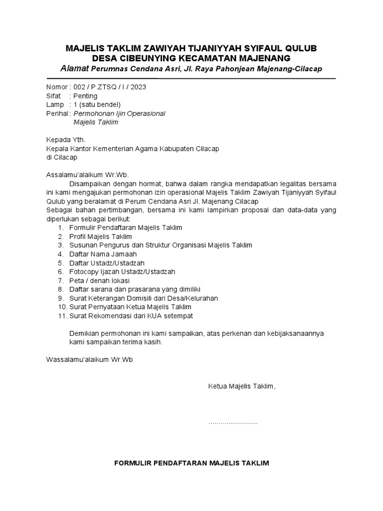 Contoh Proposal Ijob Majelis Taklim-1 | PDF