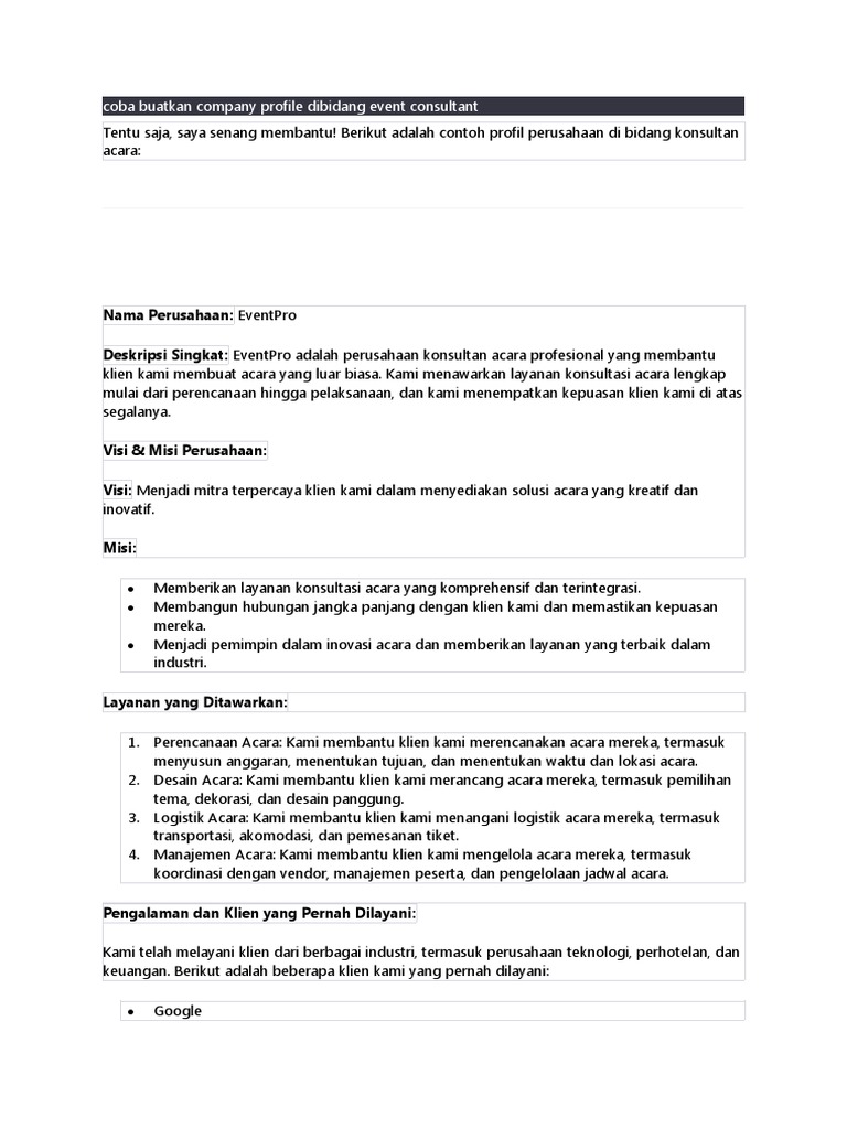Company Profile Sample by OpenAi | PDF