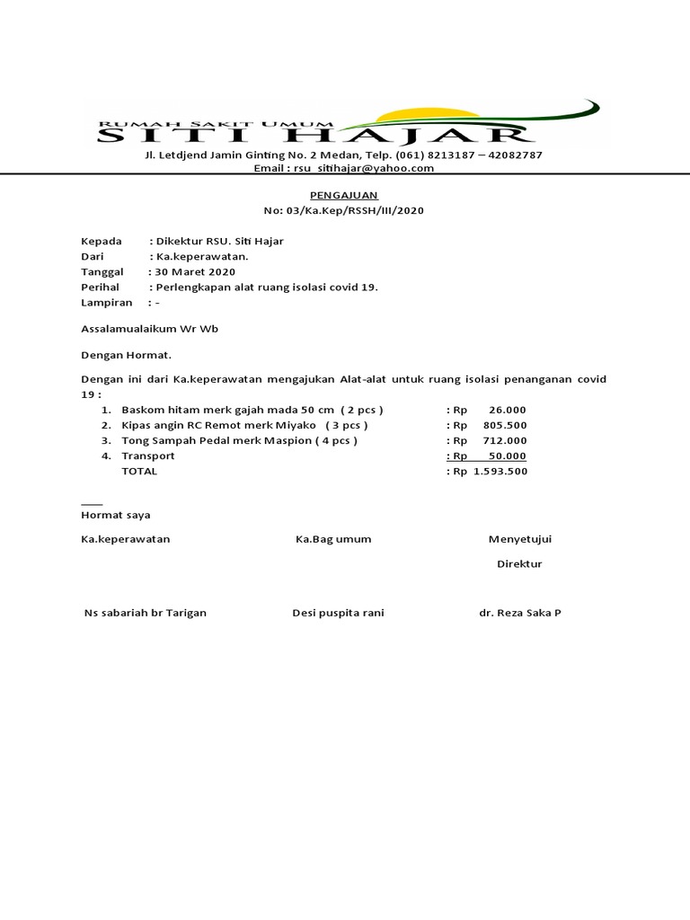 Pengajuan Alat Ruang Isolasi | PDF