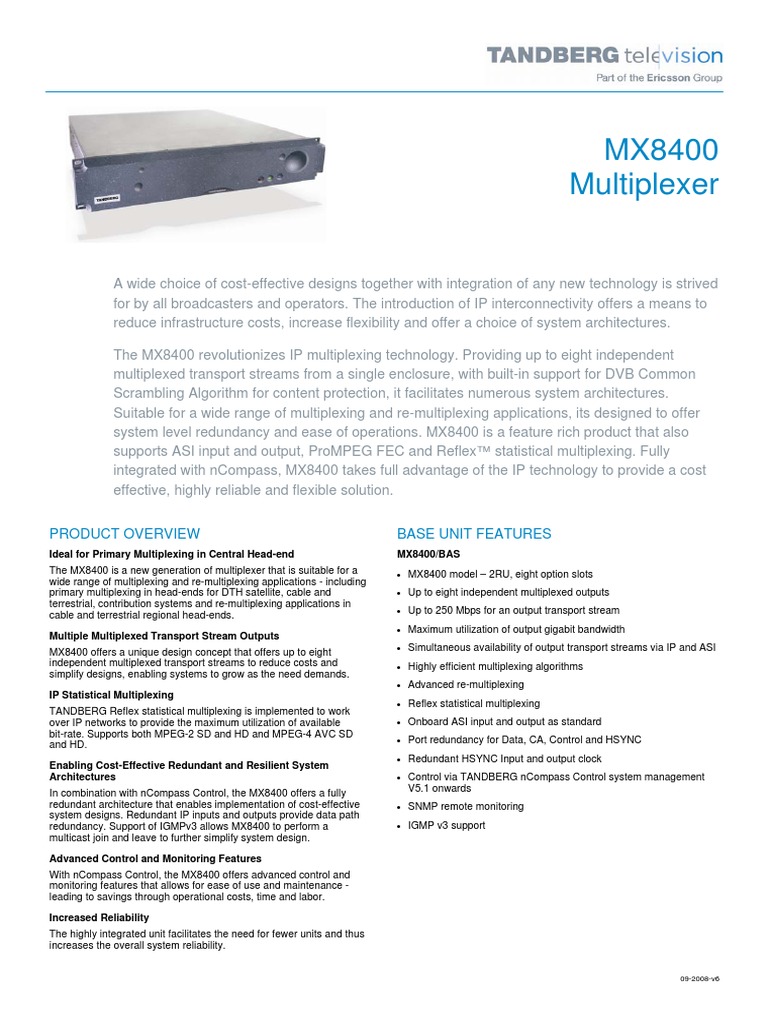Tandberg mx8400 v6 | Download Free PDF | Multiplexing | Computer Engineering