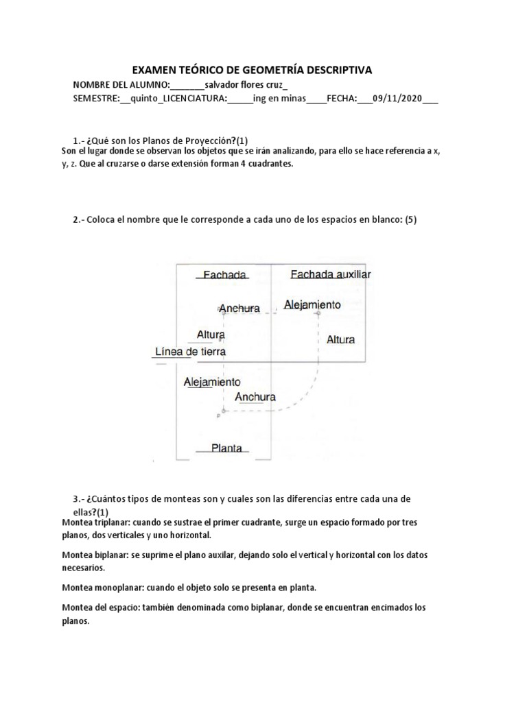 Examen Geometría Descriptiva | PDF