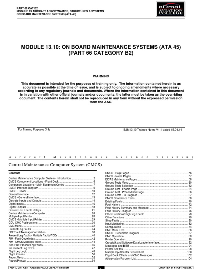 Module 13.10 On Board Maintenance Systems (Ata 45) | PDF | Cockpit | Computer Science