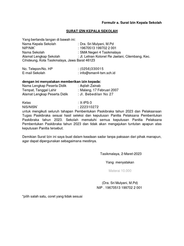 Surat-Izin-Kepala-Sekolah-1 | PDF