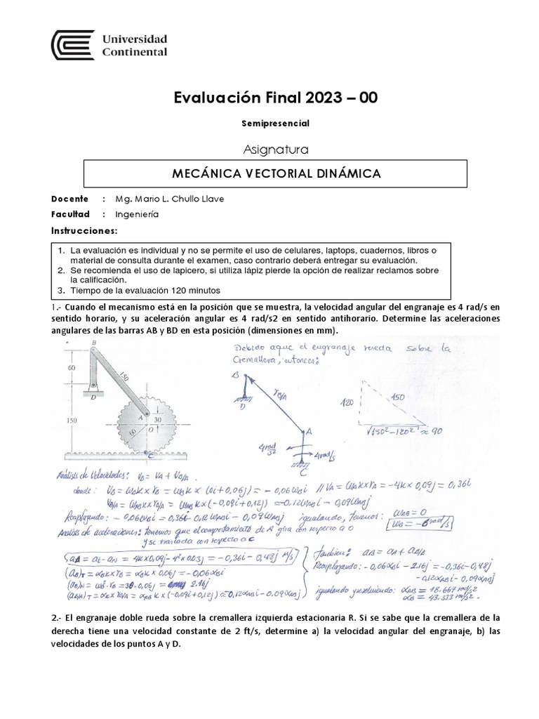 Evaluación Mecánica Vectorial 2023 | PDF | Velocidad | Engranaje
