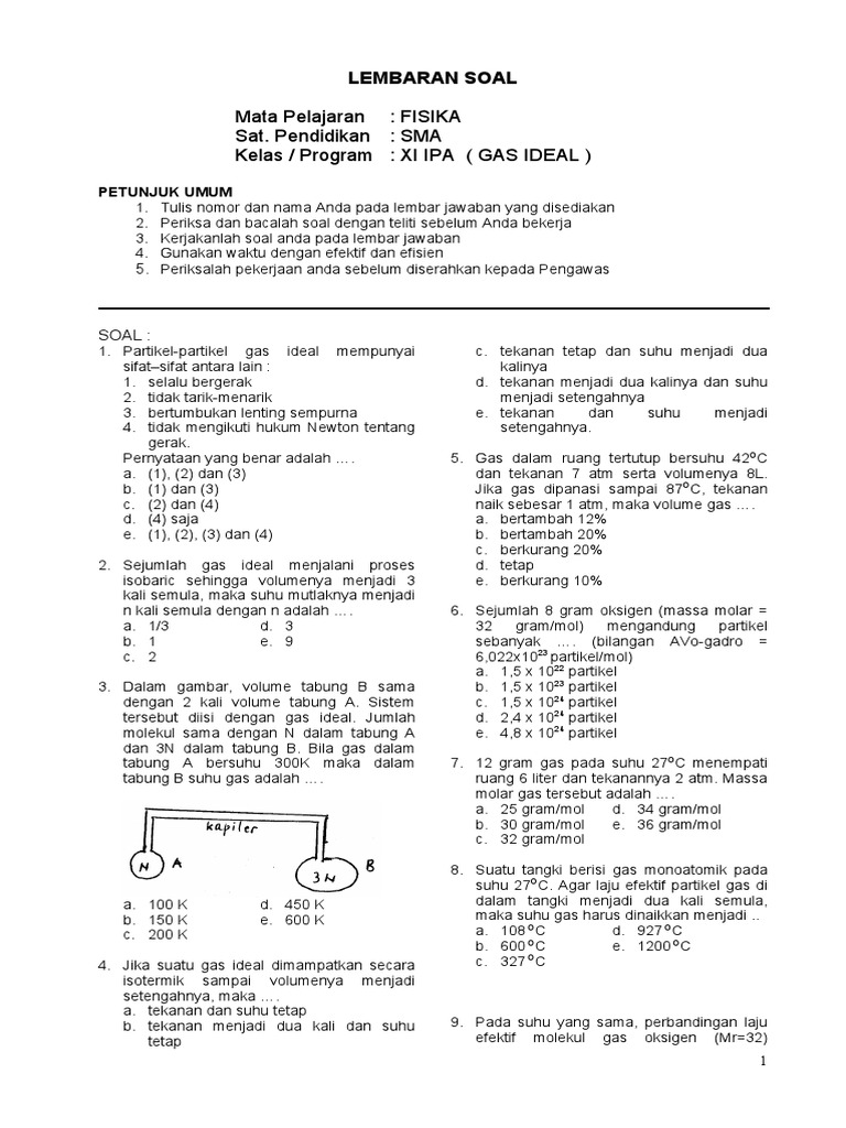 Soal Fisika Gas Ideal untuk SMA | PDF | Sains & Matematika