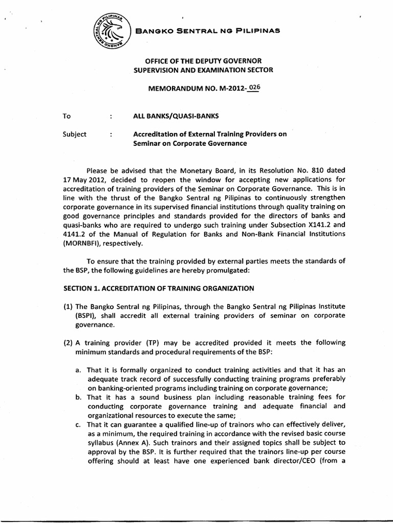 BSP M-2012-026 - Accreditation of External Training Providers On ...