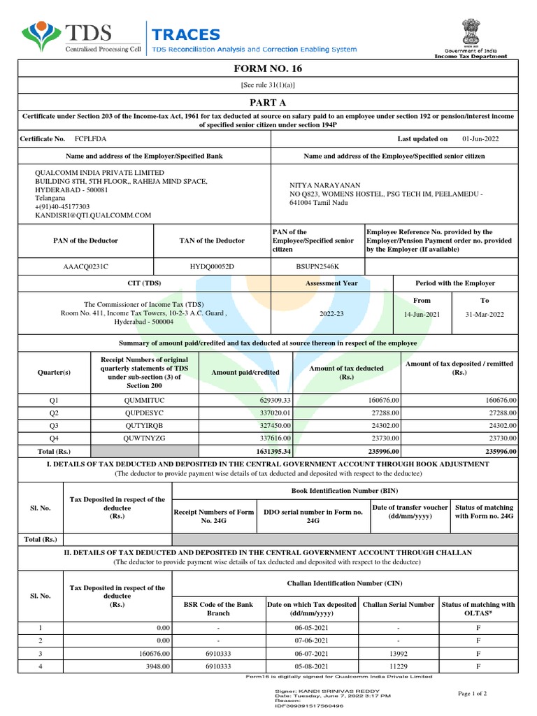Form 16 A | PDF | Taxes | Taxation