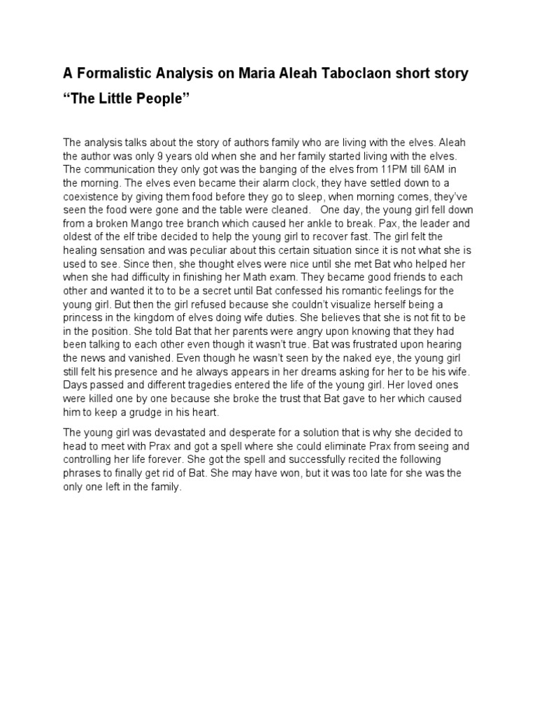 A Formalistic Analysis On Maria Aleah Taboclaon Short Story - EJES ...