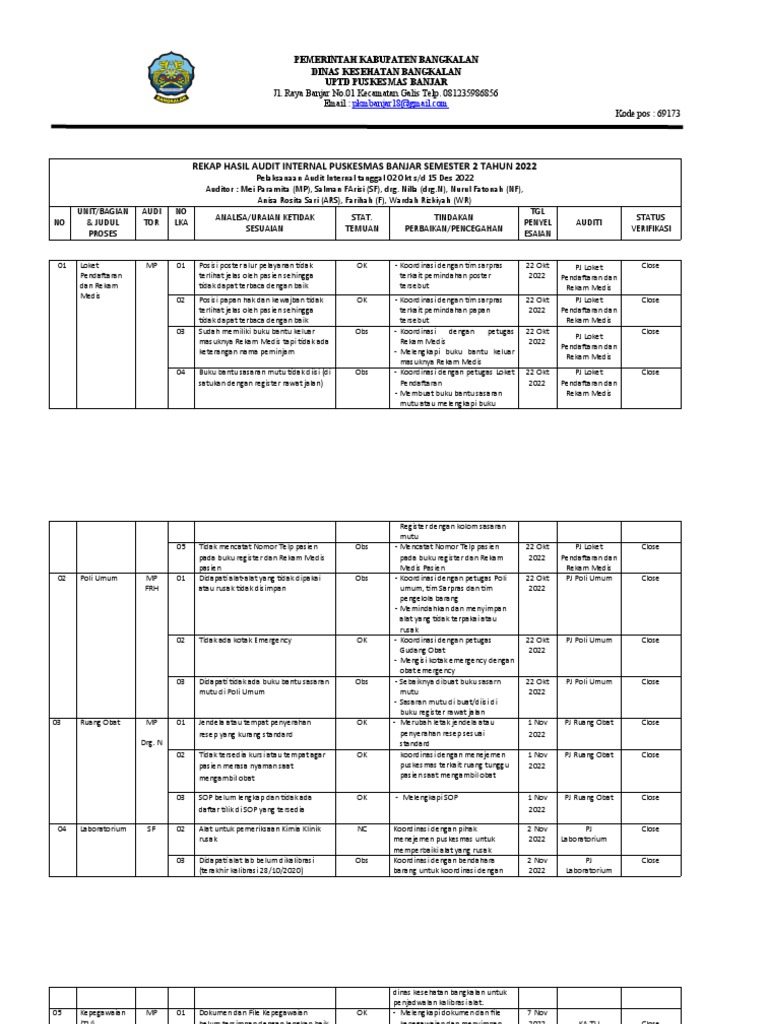 Rekap Hasil Audit Internal | PDF