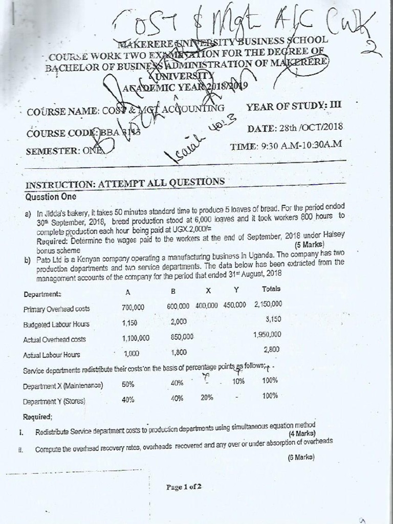 Cost and Management Accounting Questions | PDF