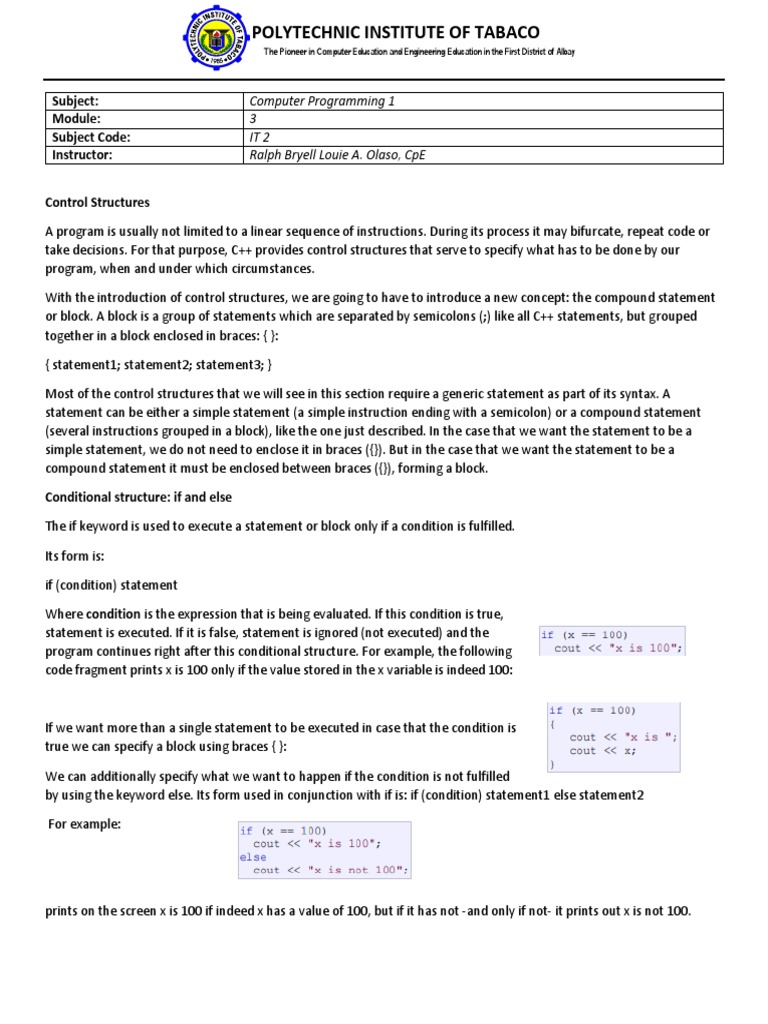 IT 2 - Computer Programming Week 3 | PDF | Control Flow | Computer Science