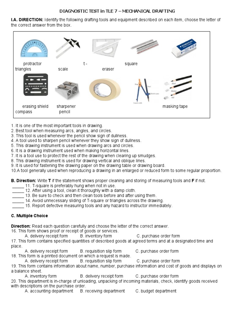 DIAGNOSTIC TEST in TLE 7 - Mechanical Drafting | PDF | Foot (Unit) | Inch