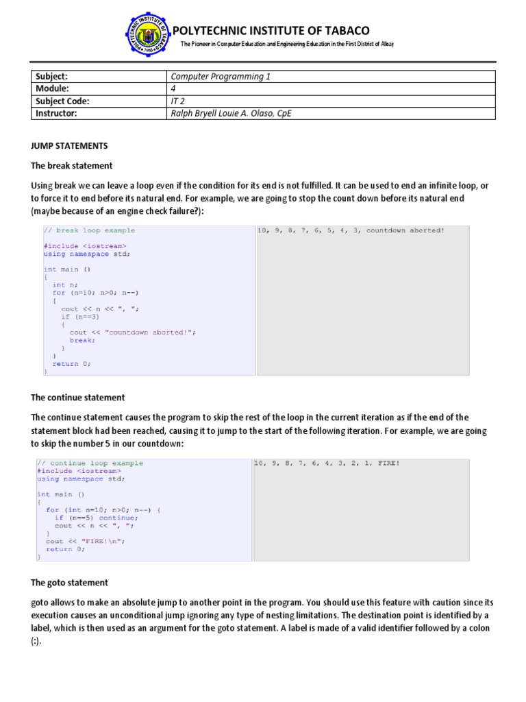 It 2 Computer Programming Week 4 Pdf Control Flow Systems Engineering 6891