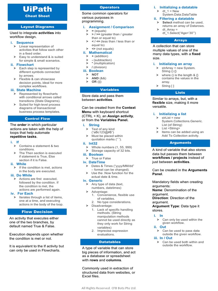 UiPath Cheat Sheet | PDF | Microsoft Excel | String (Computer Science)