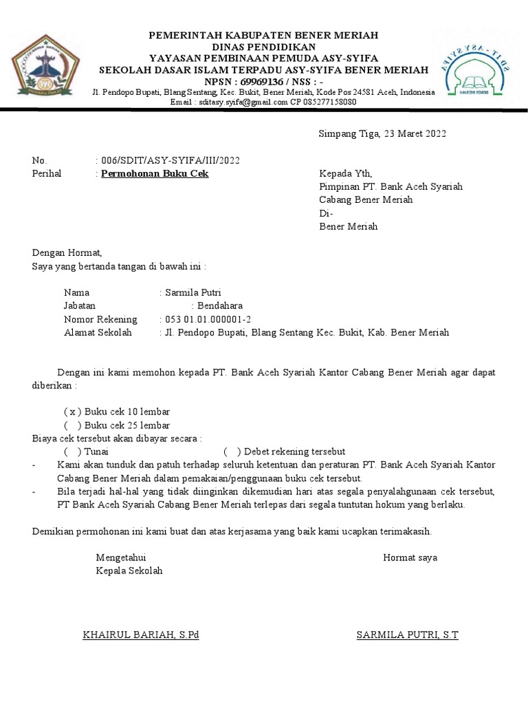 Permohonan Buku Cek | PDF