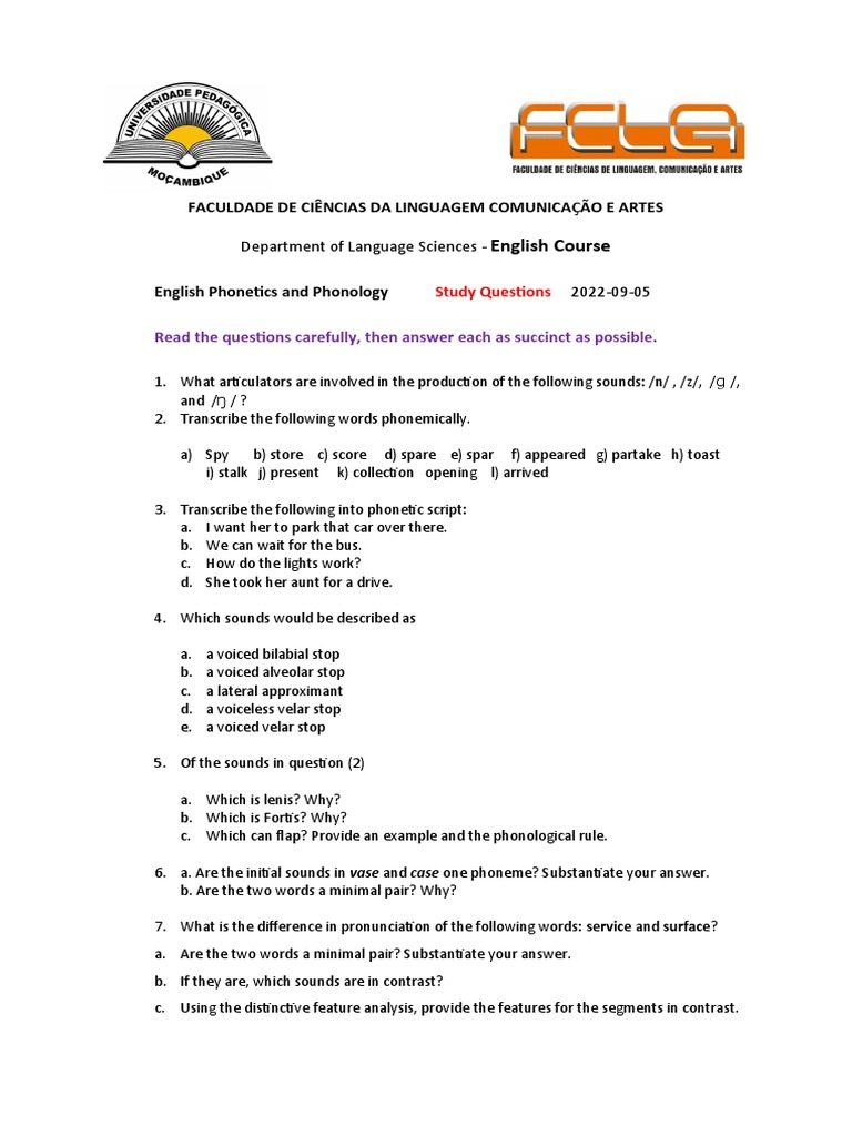 Analysis of English Phonetics and Phonology Study Questions | PDF