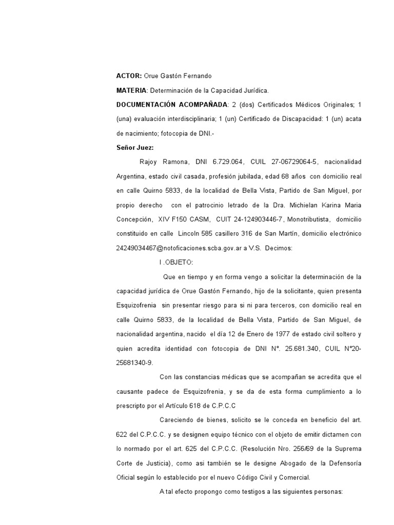 DEMANDA DE CURATELA MODELO Familia | PDF | Justicia | Crimen y violencia
