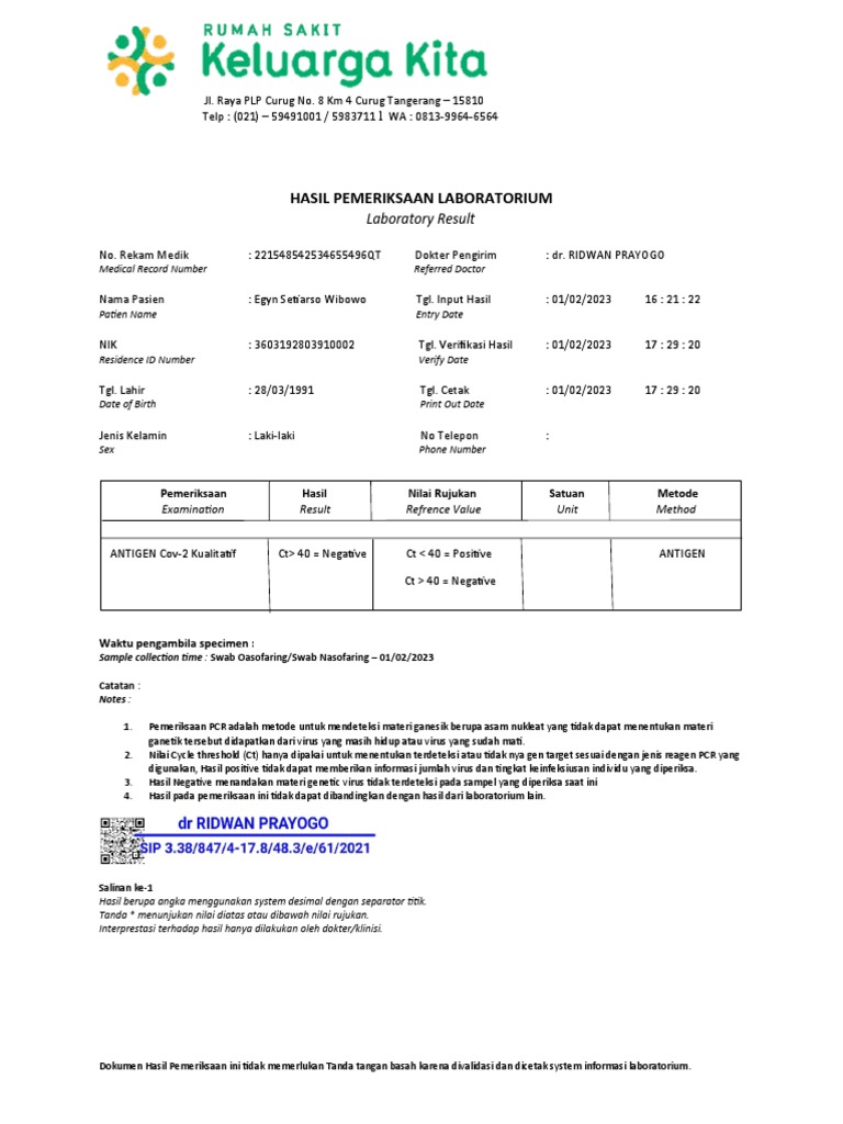 Antigen Negative RS Keluarga Kita | PDF