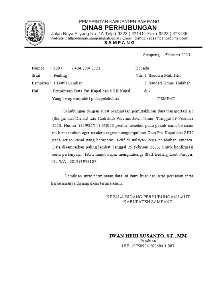 Data Kapal Sampang 2023 | PDF