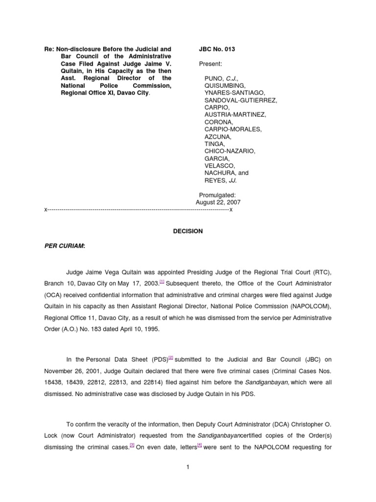 Admin Case Vs Judge Quitain | PDF | Complaint | Prejudice (Legal Term)