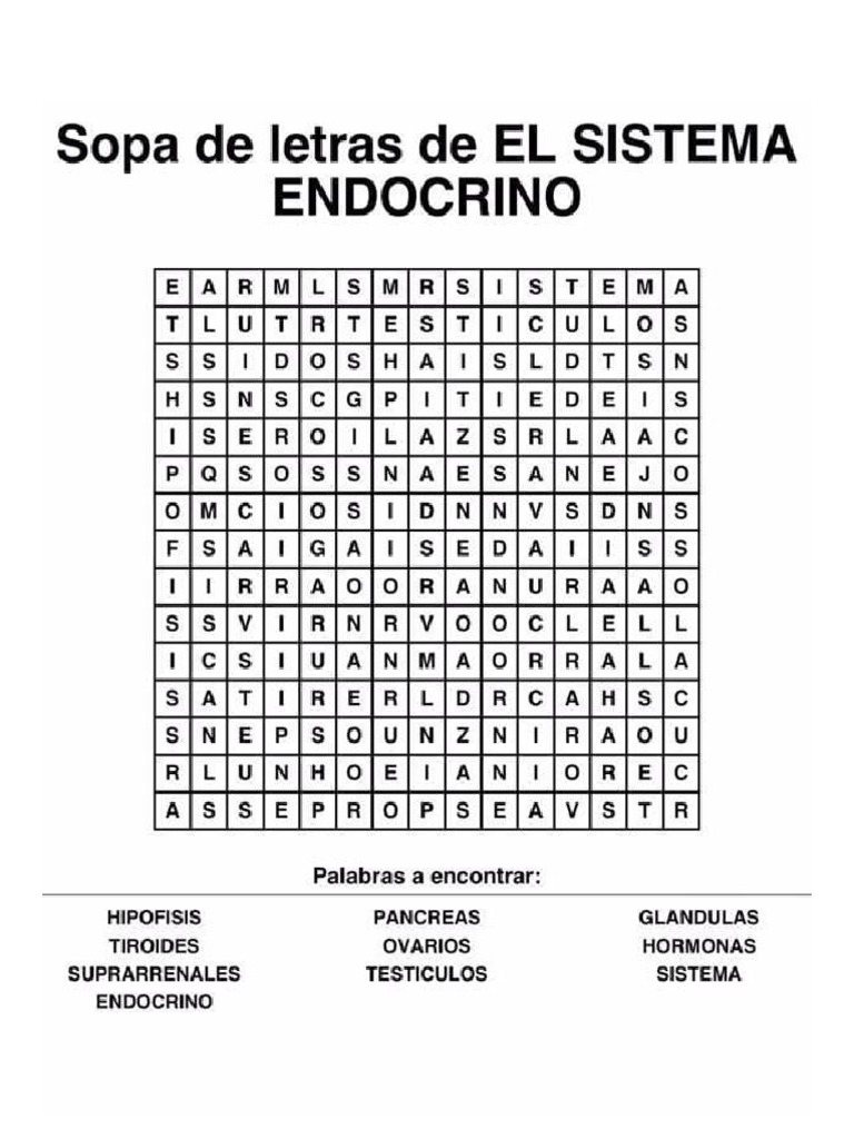Sopa de Letras Sistema Endocrino | PDF