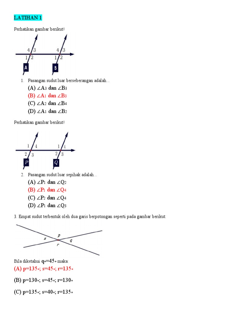 LATIHAN 1 sudut dan garis sejajar | PDF