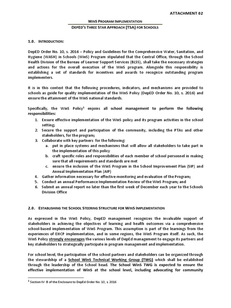 WinS Program Three-Star Approach Guide | PDF | Quality Assurance | Wash