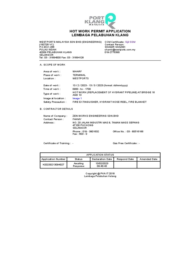 Hot Work Permit Bridge 16 and 10 | PDF