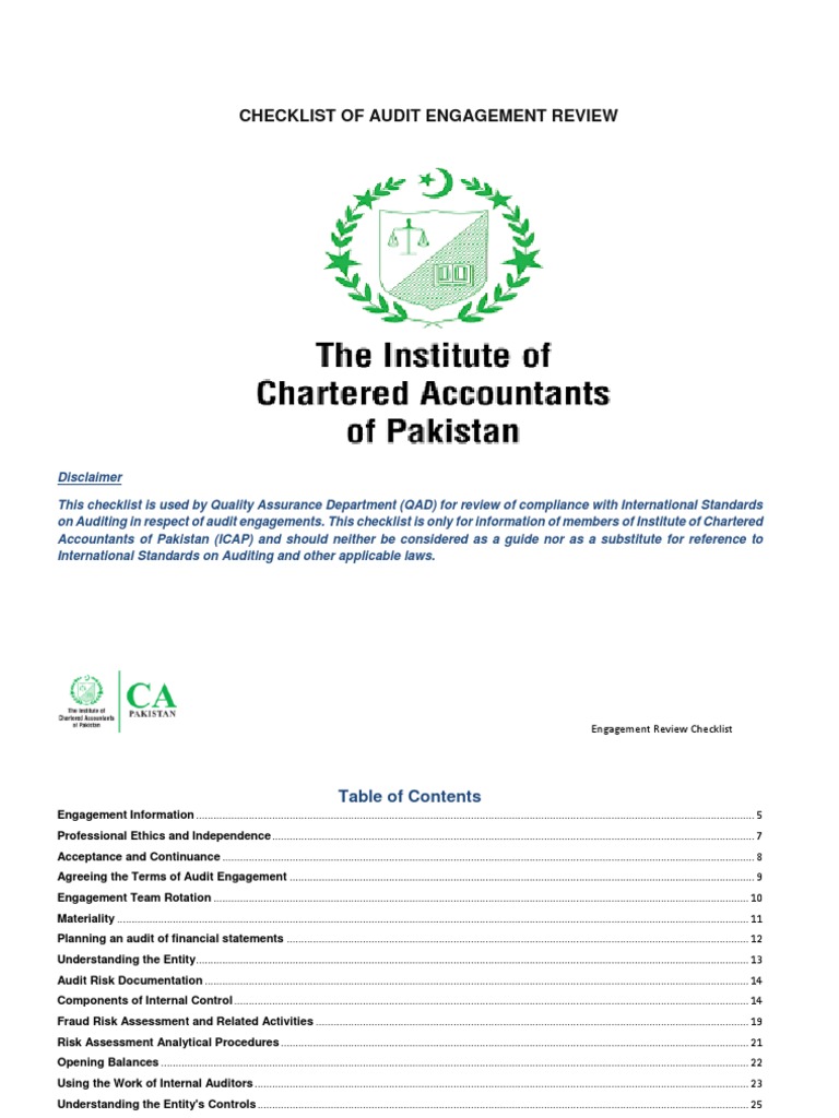Audit Engagement Review Checklist | PDF | Audit | Internal Control