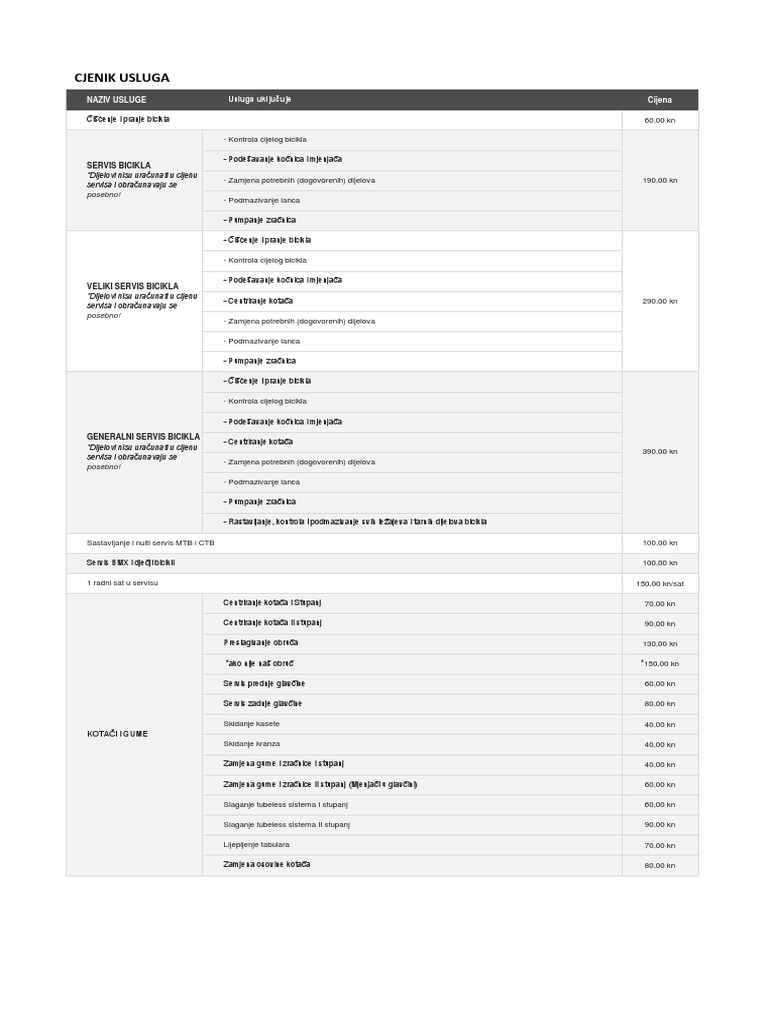 Cjenik Servis 5 | PDF