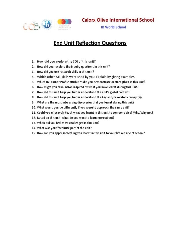 End Unit Reflection Sheet- 2022 | PDF