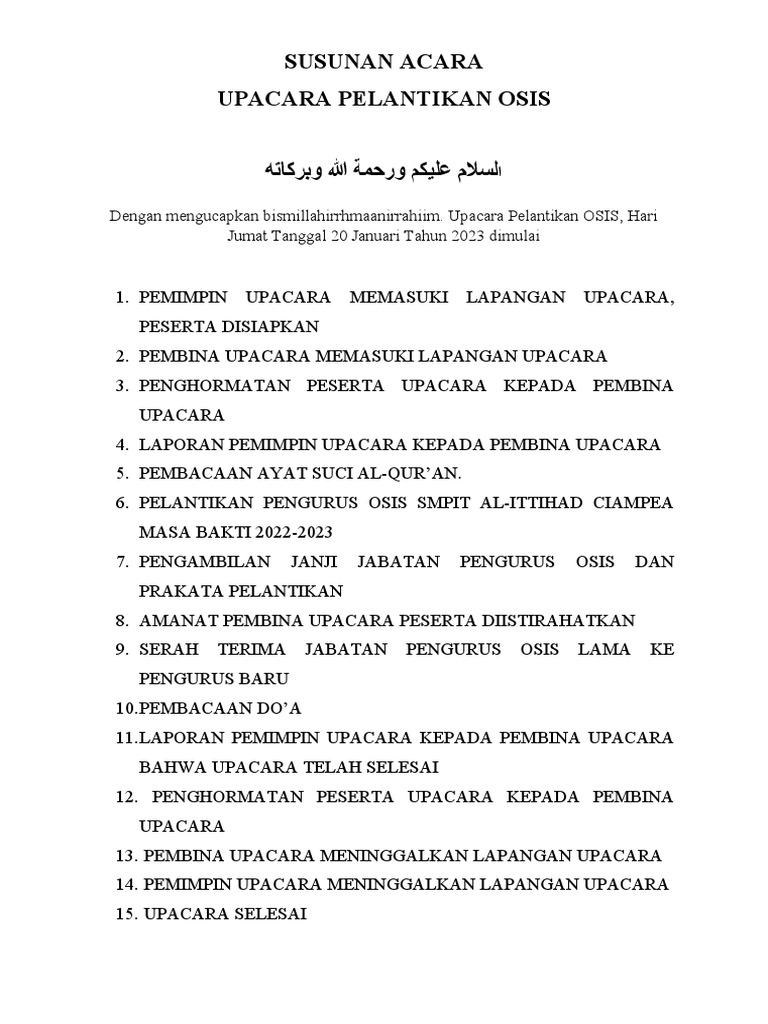 Susunan Acara Pelantikan Osis Print | PDF Susunan Acara Pelantikan Osis Print | PDF