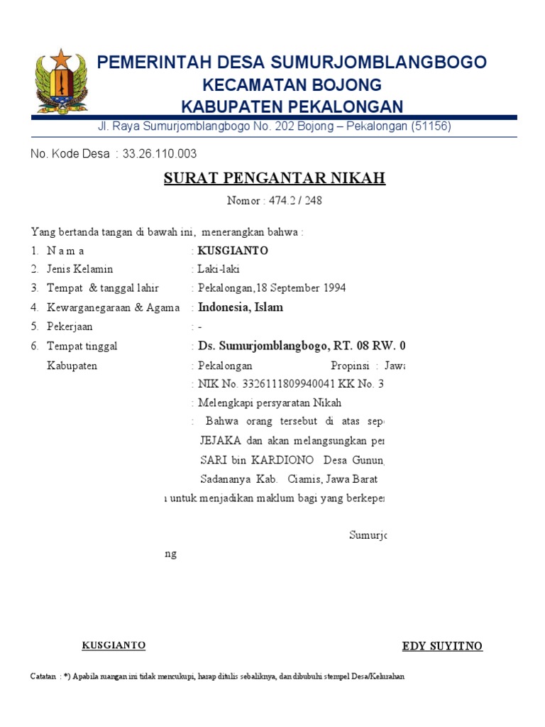 Surat Pengantar NIKAH | PDF
