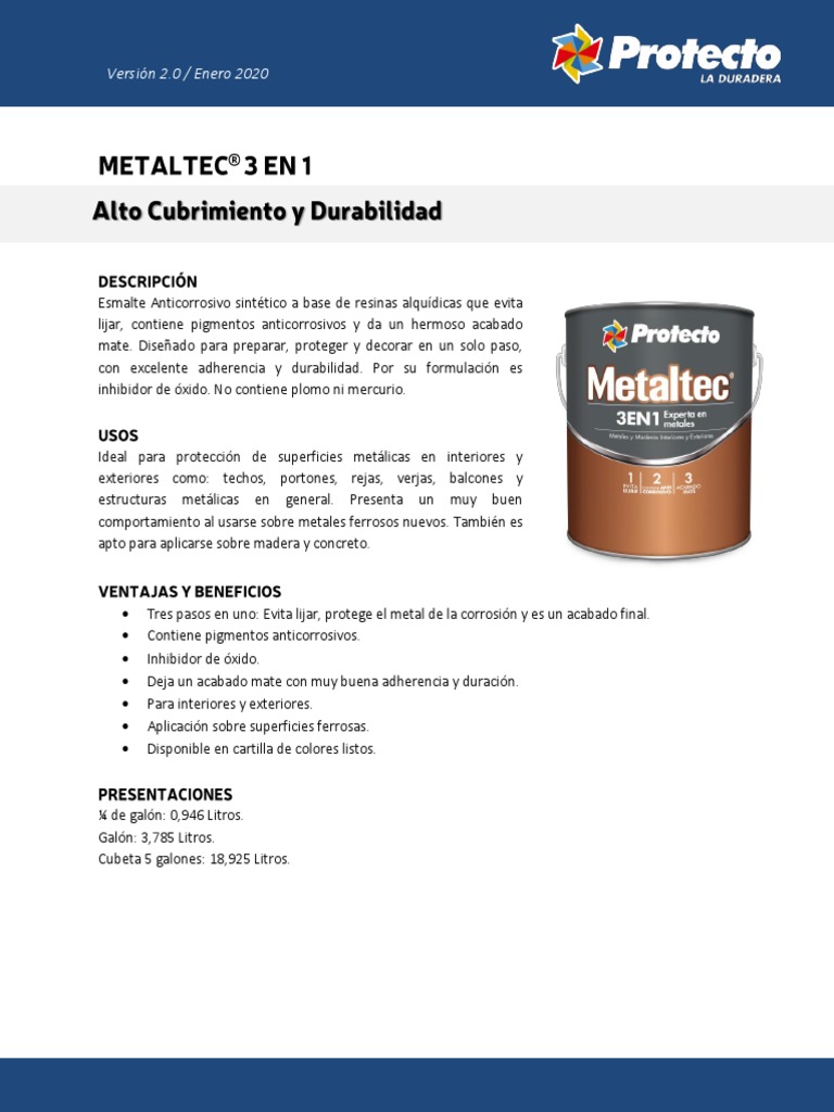 Tds Metaltec 3en1 Mate | PDF | Materiales | Rieles
