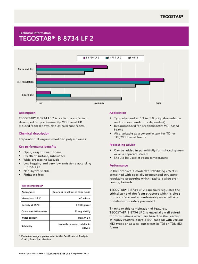 TDS - Tegostab B 8734 LF 2 - 092021 | PDF | Foam | Silicone