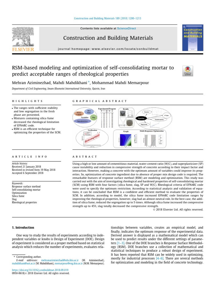 RSM-based Modeling and Optimization of Self-Consolidating Mortar To ...