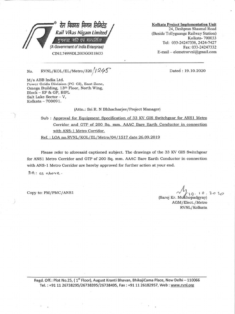33kV SWGR - GA & SLD - Approved With Comments - Pkg-II | PDF