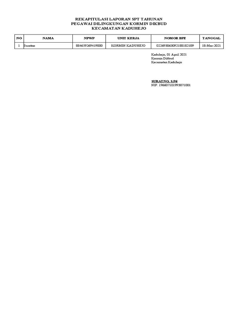 Contoh Rekap SPT | PDF