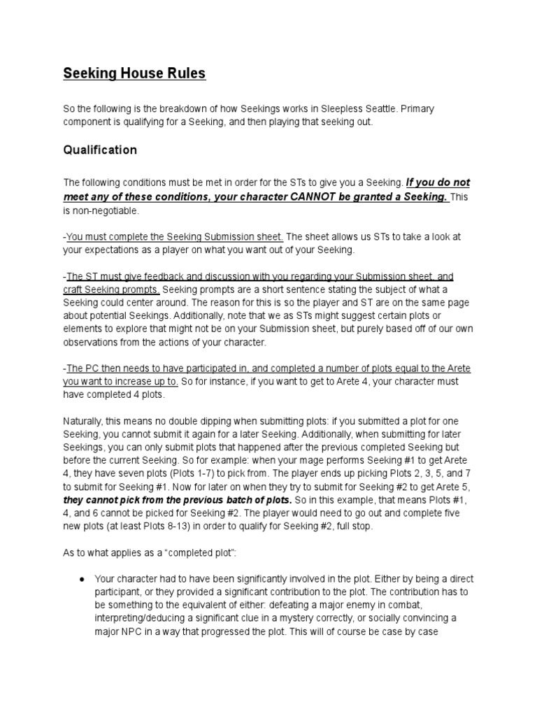 Seeking House Rules v1.1 | PDF
