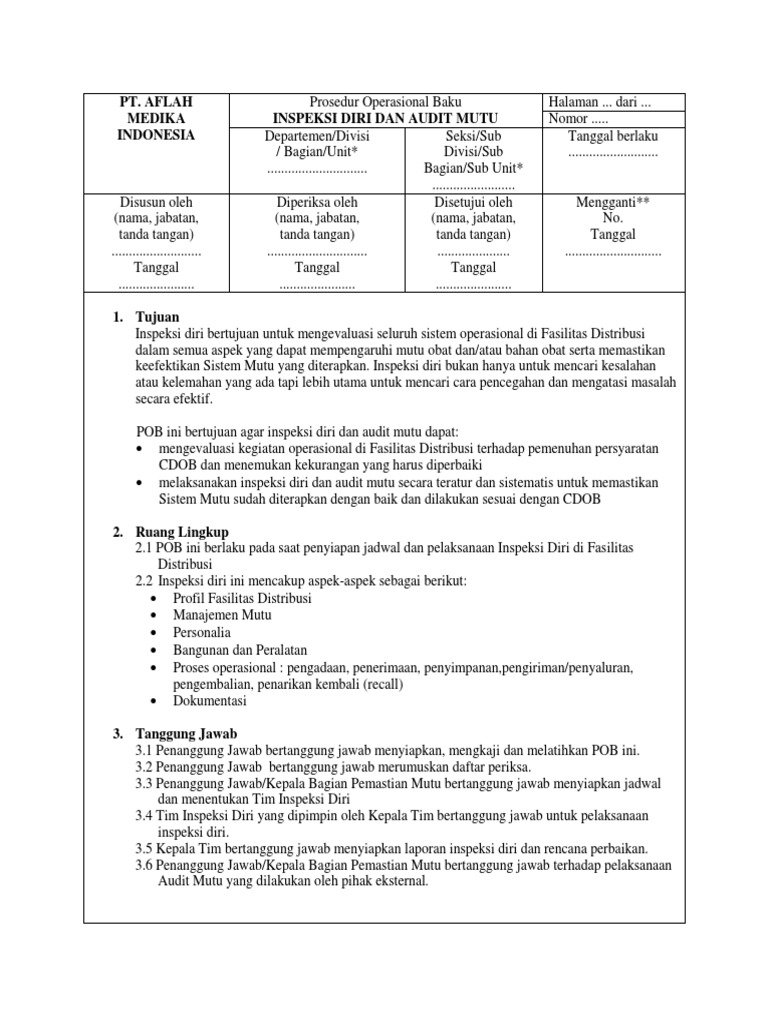 SOP Inspeksi Diri Dan Audit Mutu | PDF | Teknologi & Rekayasa