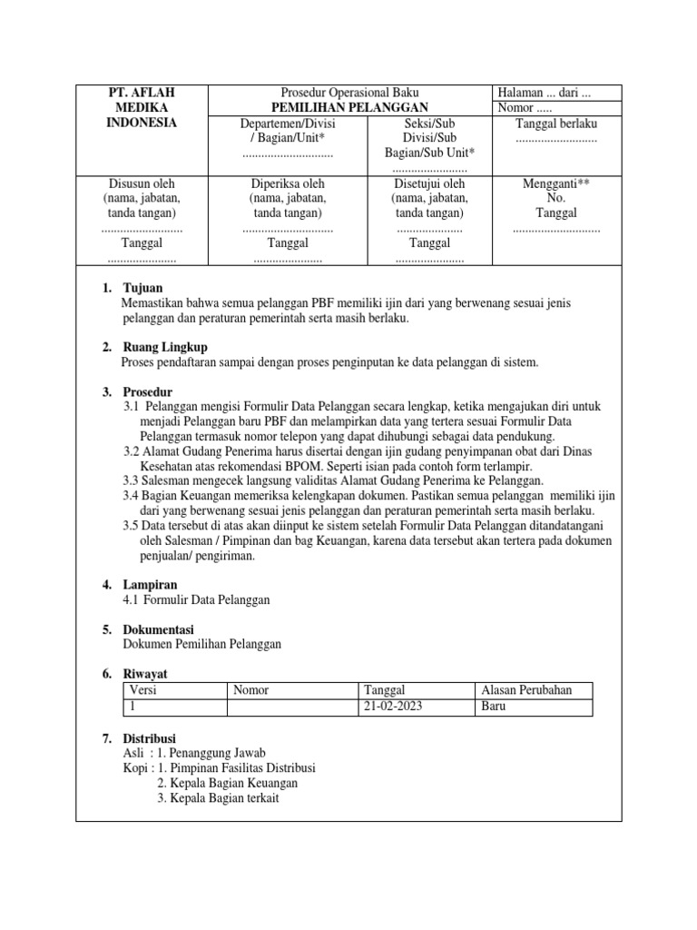 SOP Pemilihan Pelanggan | PDF