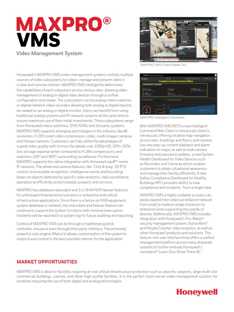 MAXPRO® VMS Data Sheet | Download Free PDF | Video | 64 Bit Computing