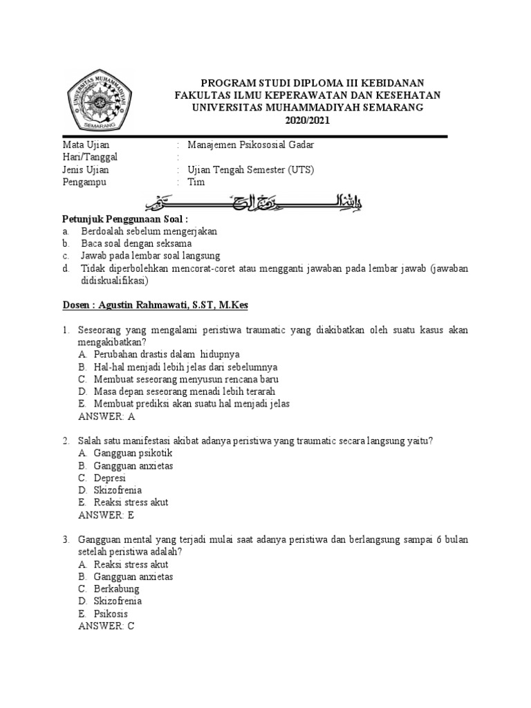 UTS Manajemen Psikososial Gadar | PDF