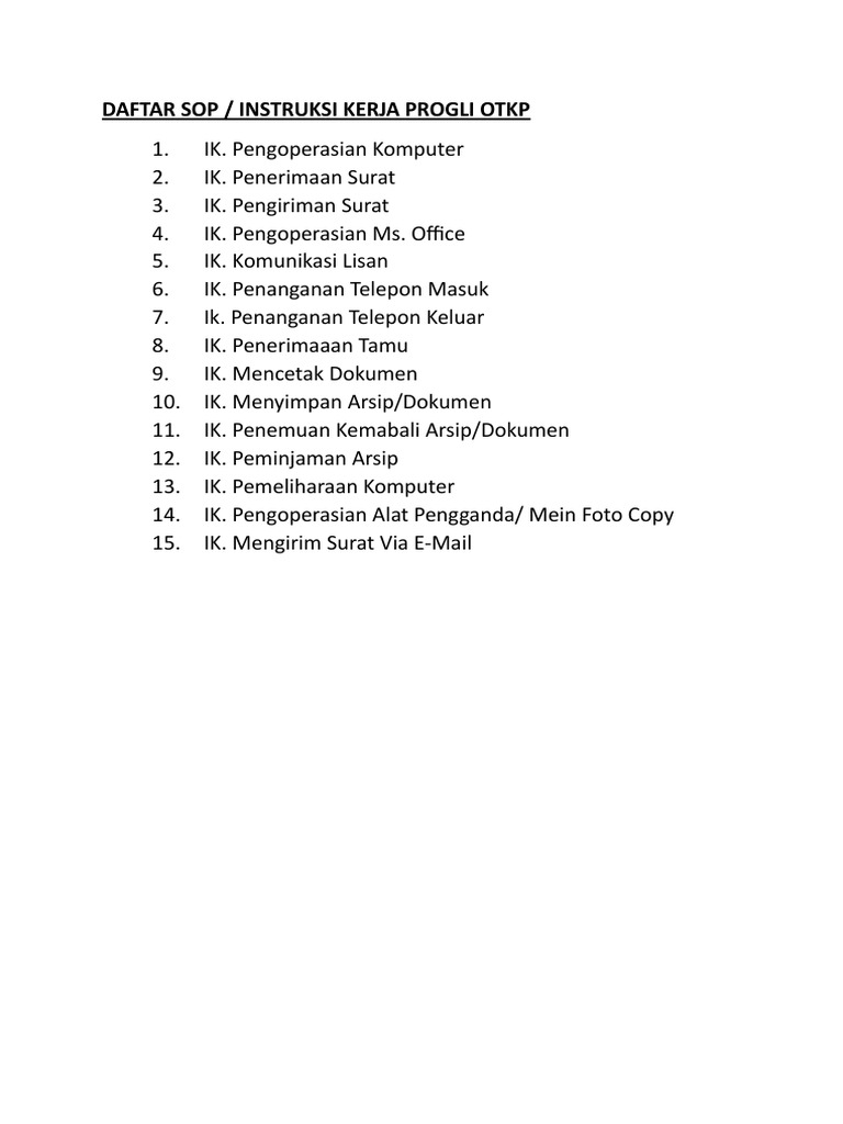 Daftar Sop Otkp | PDF