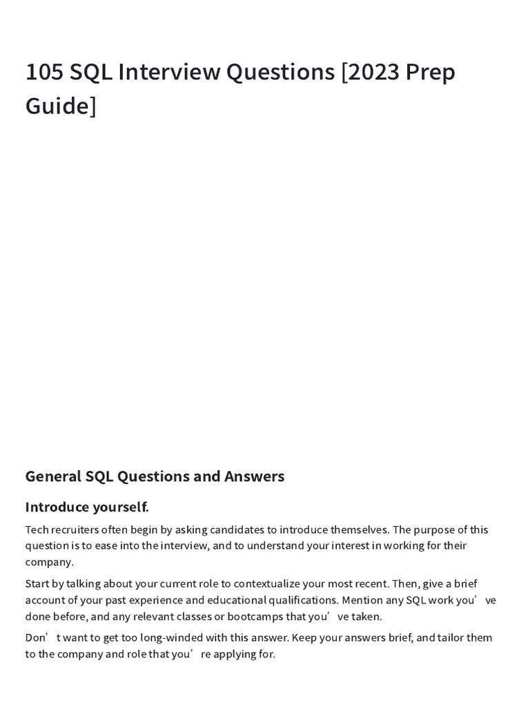 105 SQL Interview Questions (2023 Prep Guide) | PDF | Relational ...