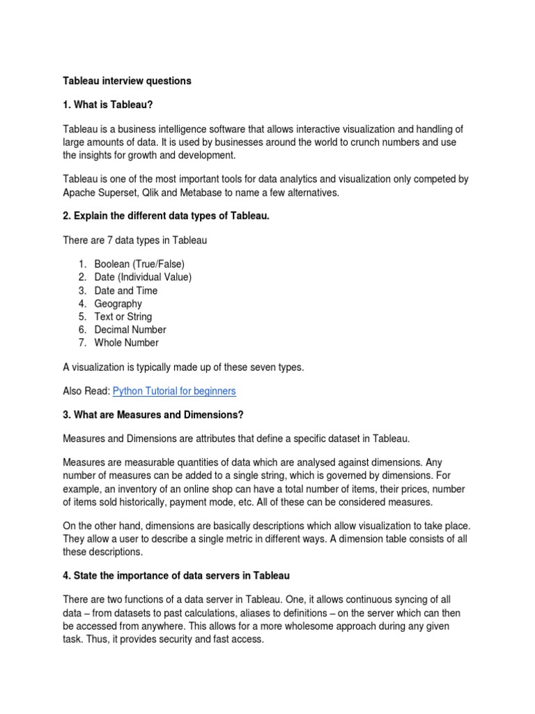 Tableau Interview Questions 1 | PDF