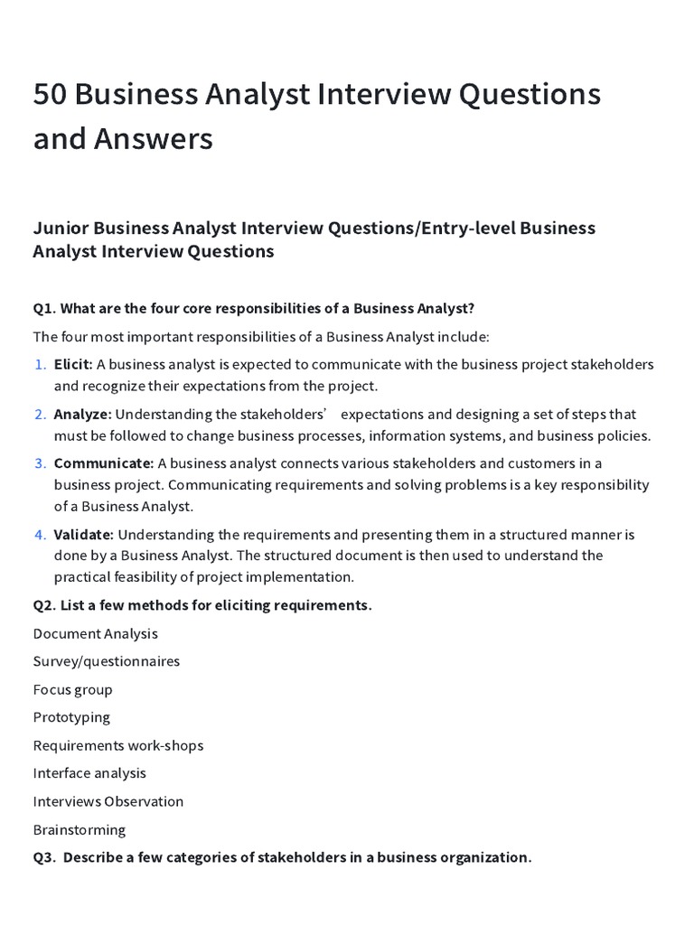 50 Business Analyst Interview Questions and Answers | PDF | Database ...
